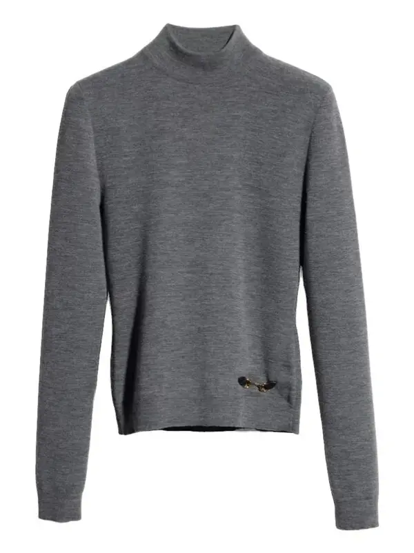 Gucci Fine Rib Knit Wool Top With Horsebit - Grey