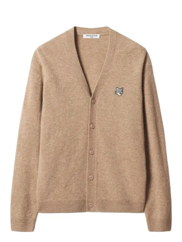 Maison Kitsuné Fox Head Lambswool Cardigan - Cobblestone