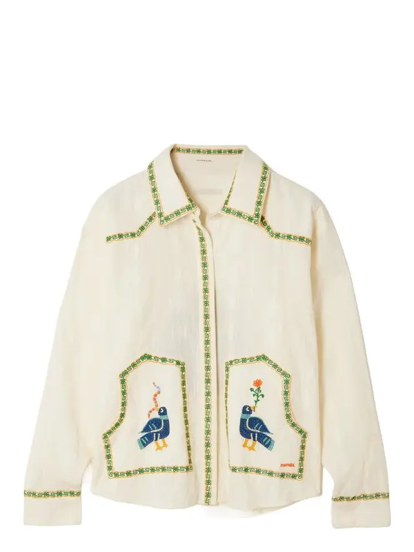 MOTHER Embroidered Long-sleeve Collared Shirt - No