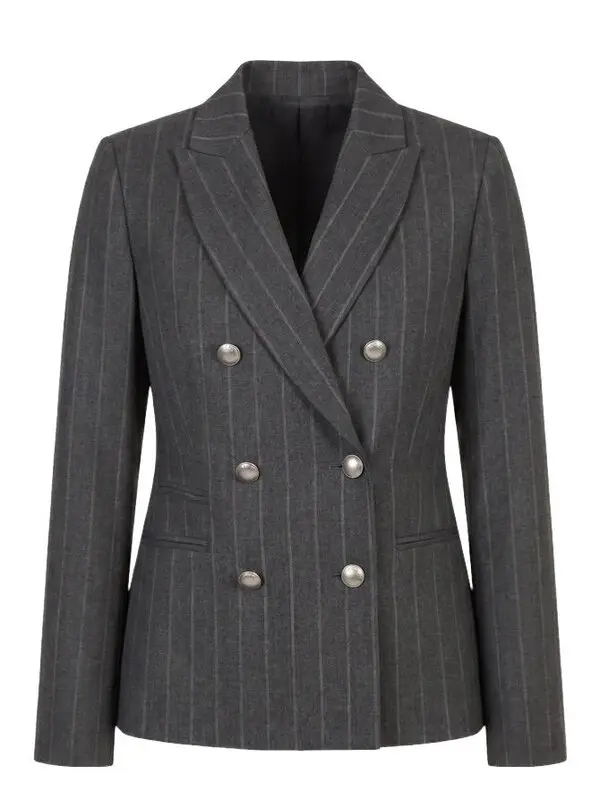 Peserico Pinstripe Double-breasted Jacket - Grey