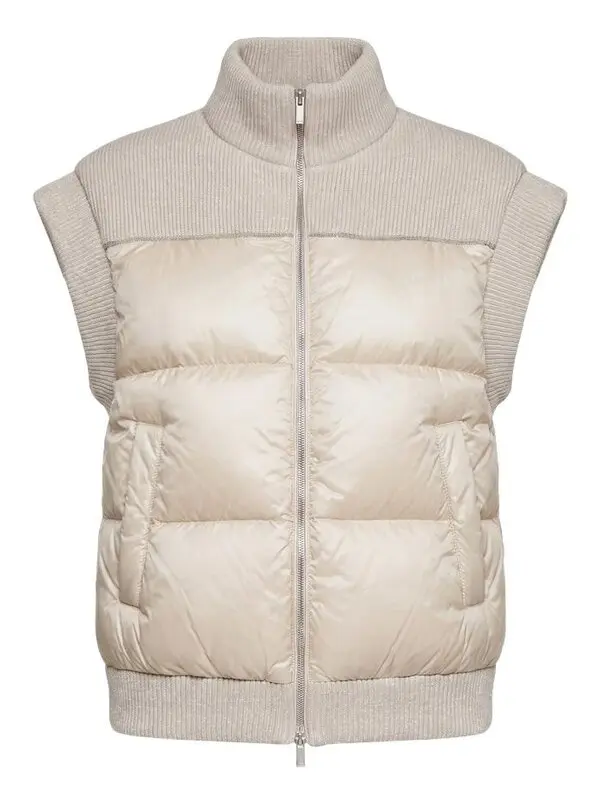 Peserico Zipped Quilted Panelled Gilet - Beige