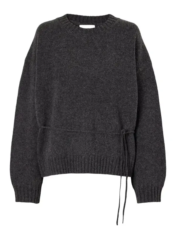 ST. AGNI Crew Neck Knit Sweater With Drawstring Detail - Black