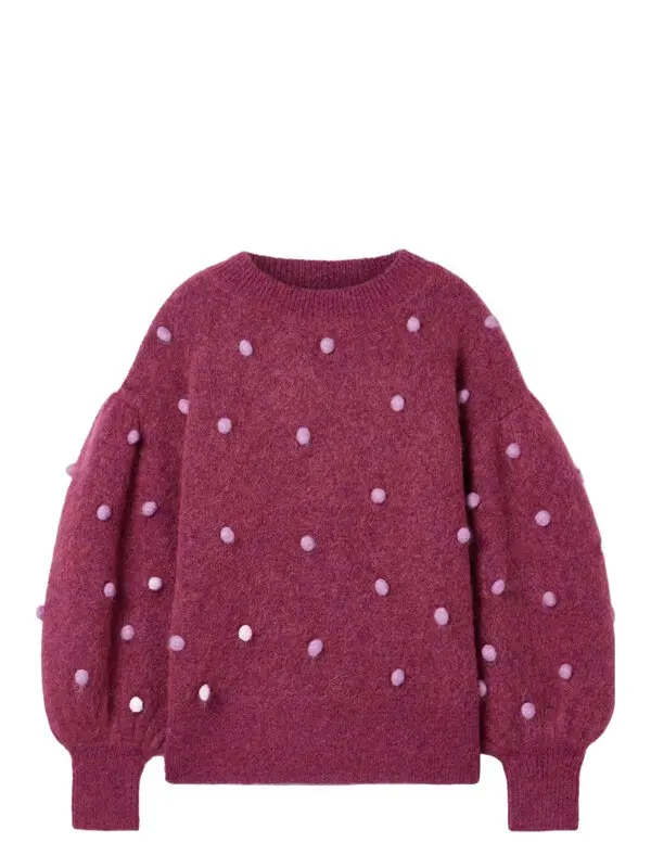 ALEMAIS Pompom Embellished Knitted Sweater - Red