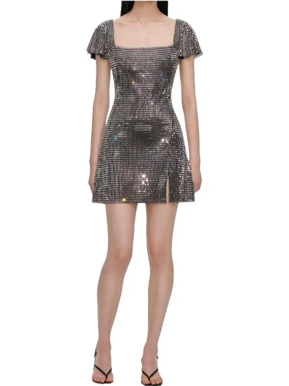 SELF-PORTRAIT Embellished Mini Dress - Grey