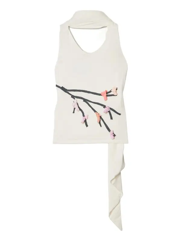 CONNER IVES Halter Sleeveless Top With Floral Appliqués - No