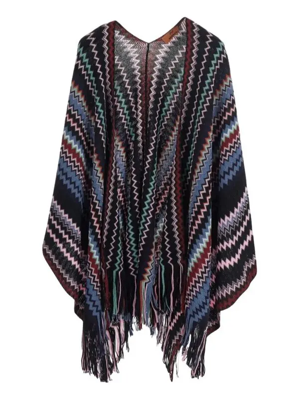 Missoni V-neck Long-sleeve Knit Wrap With Fringe Detail - Multi
