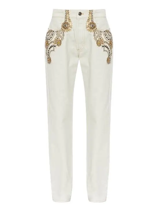 Versace Embellished Straight Leg Jeans - White