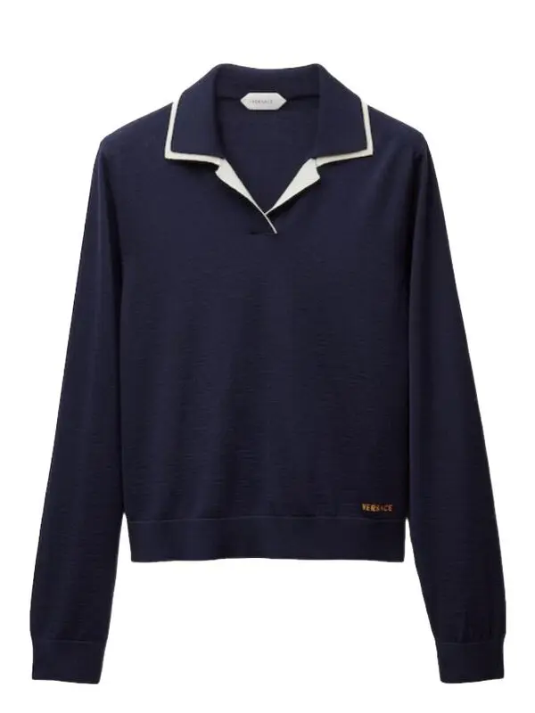 Versace Long-sleeved Knitted Polo Shirt - Blue