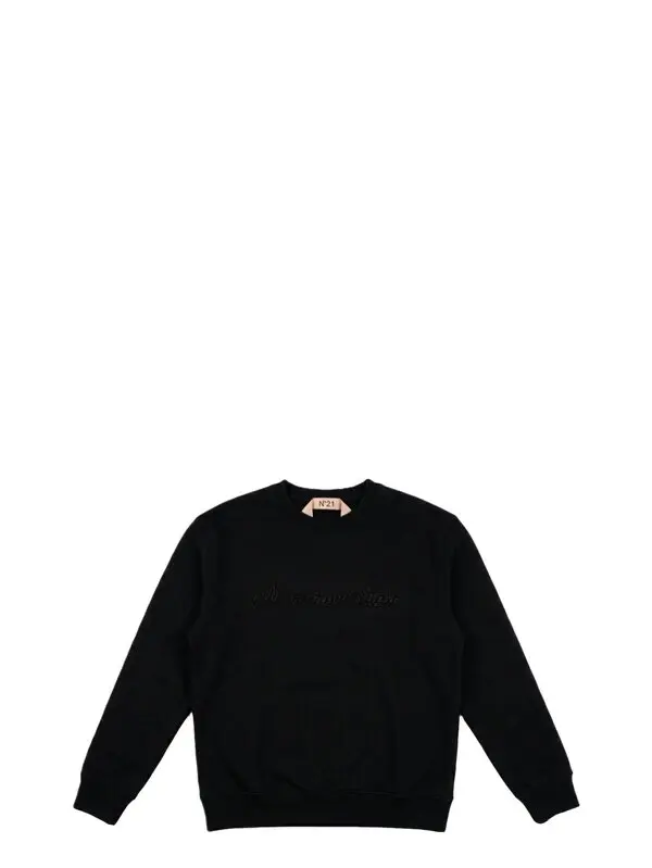 N.21 Long Sleeve Sweatshirt With Rhinestone Logo - Black
