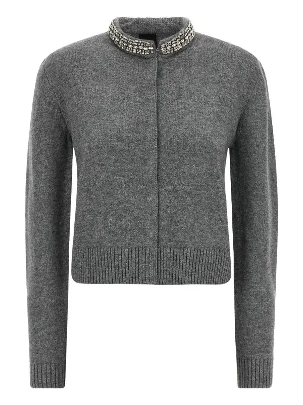 Pinko High Neck Embellished Cropped Sweater - Grey