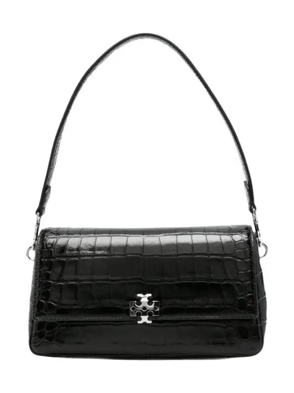 Tory Burch Charlie Croc-embossed Shoulder Bag - Black