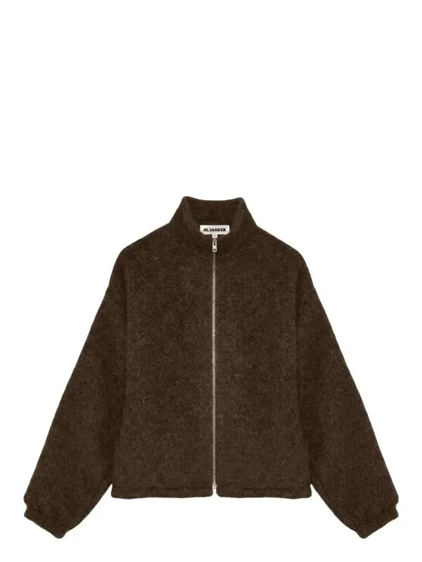 JIL SANDER High Neck Zip-up Fleece Jacket With Drop Shoulders - Brown