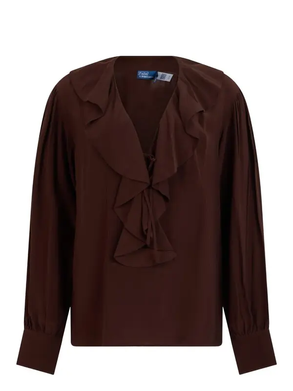 Polo Ralph Lauren V-neck Ruffled Long-sleeve Top - No