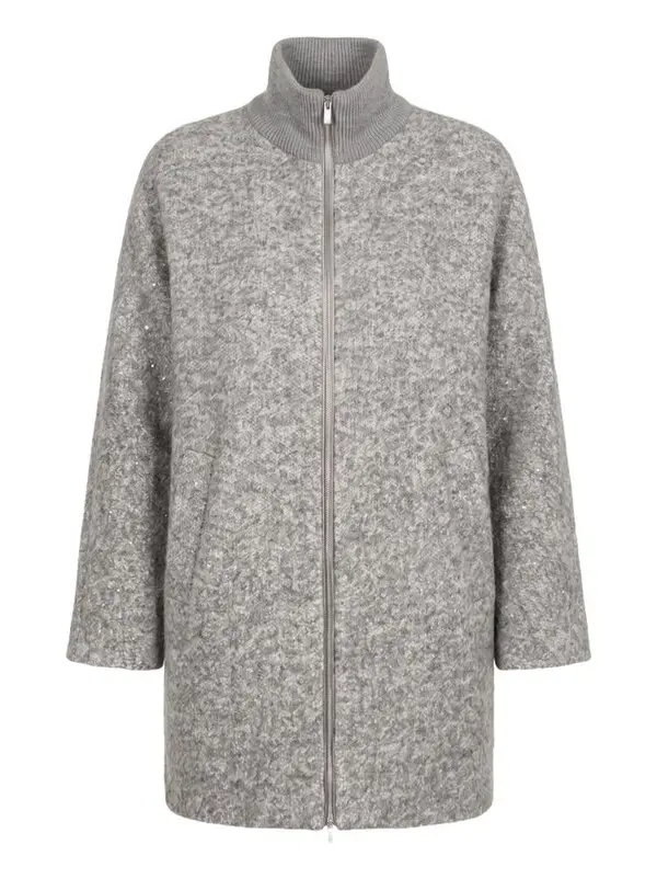 Peserico Ribbed Collar Zip-up Coat With Sequins - Grey