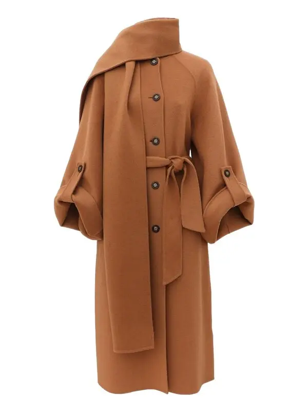 Zimmermann Long-sleeved Belted Coat With Detachable Scarf - Camel