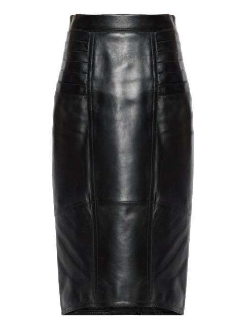 Versace Leather Midi Skirt - Black