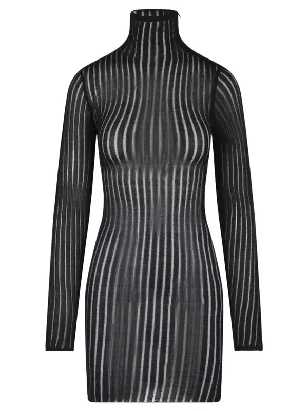 DONDUP High Neck Striped Sheer Dress - Black