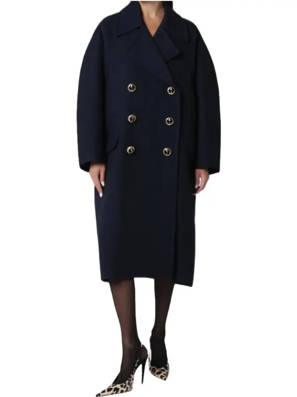 Balenciaga Double-breasted Coat With Anchor Button Detail - Navy
