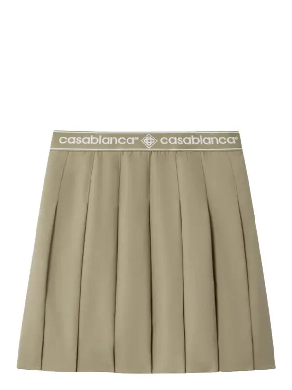 Casablanca Pleated Mini Skirt With Logo Waistband - Brown