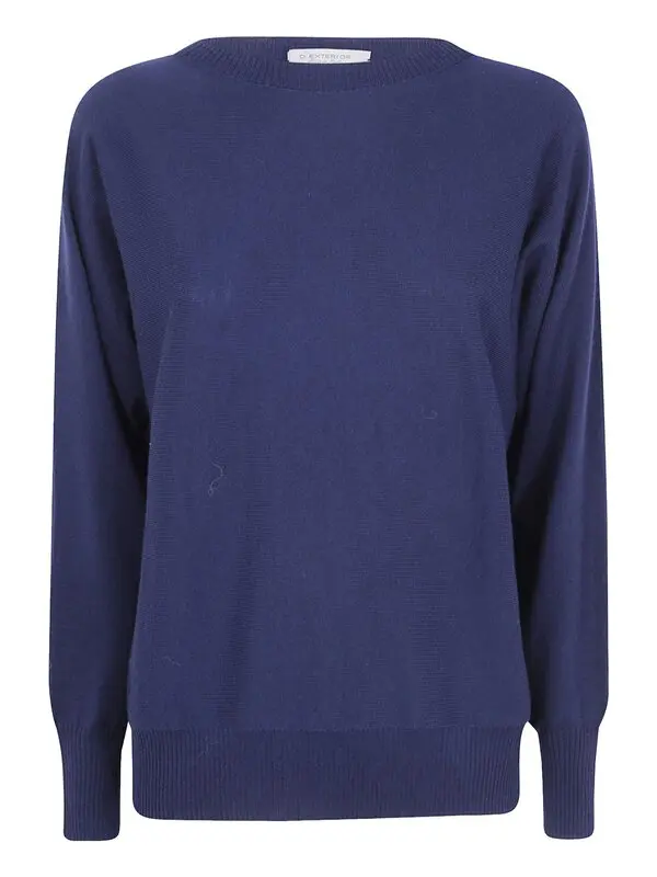 D.exterior Oversized Round Neck Knitted Sweater - Blue