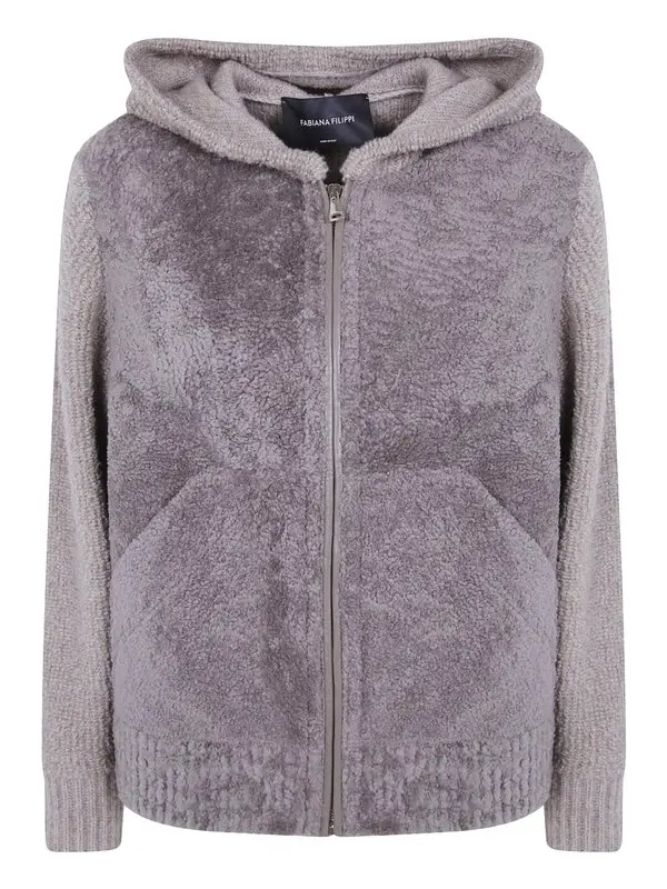 Fabiana Filippi Hooded Zip-up Knit Top - Gray