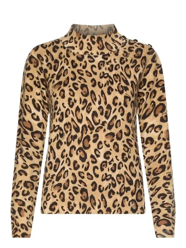 Marella Long-sleeved Turtleneck Knit Top With Animal Print - No