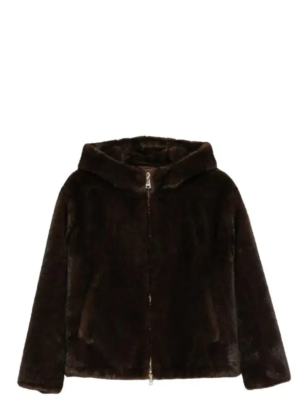 ERMANNO FIRENZE Hooded Zip-fastening Faux Fur Jacket - Brown