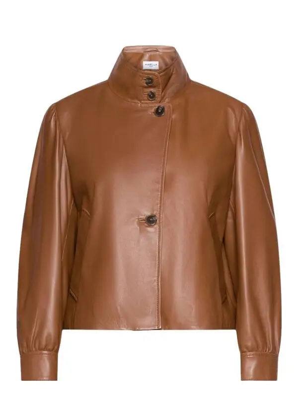 Marella Leather Button-front Jacket - Brown