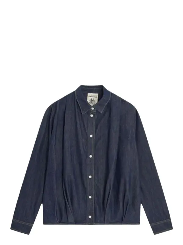 SEMICOUTURE Denim Shirt With Dropped Shoulders And Pleated Design - Blue