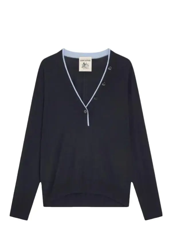 SEMICOUTURE V-neck Sweater With Decorative Buttons - Blue