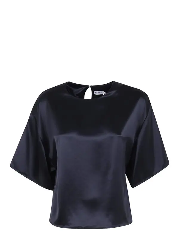 Simkhai Satin Short Sleeve Crewneck Top - Black