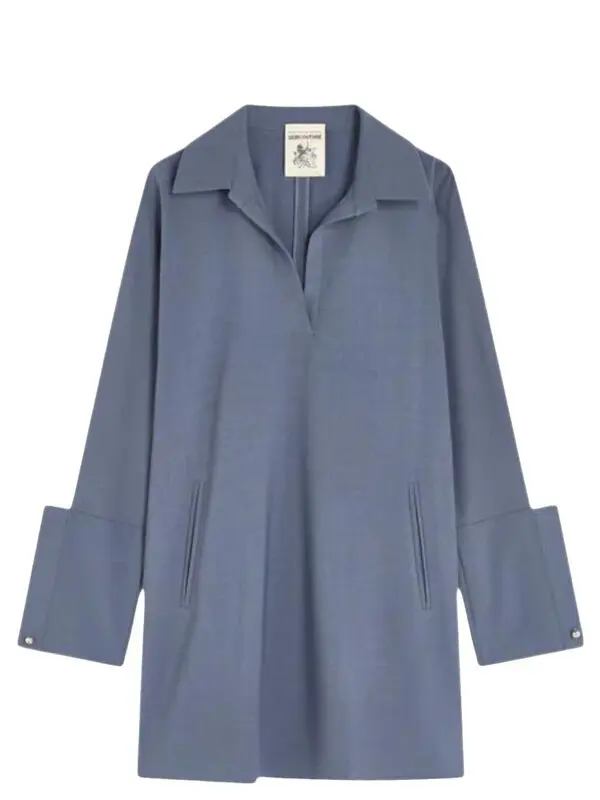 SEMICOUTURE V-neck Long Sleeve Mini Dress - Blue
