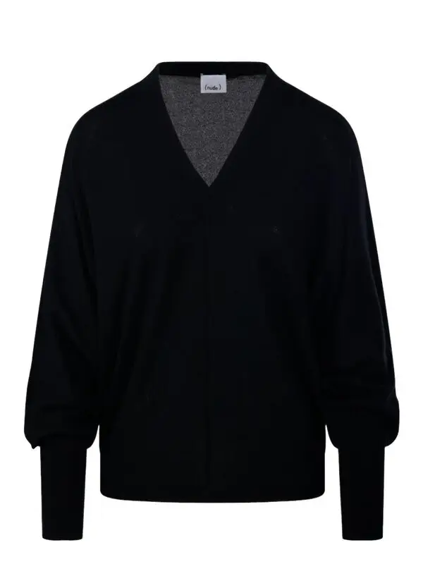 NUDE V-neck Long-cuff Sweater - Black