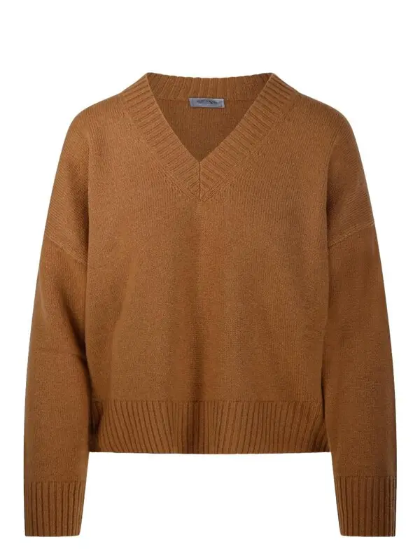 BE YOU V-neck Pullover Sweater With Ribbed Details - Camel