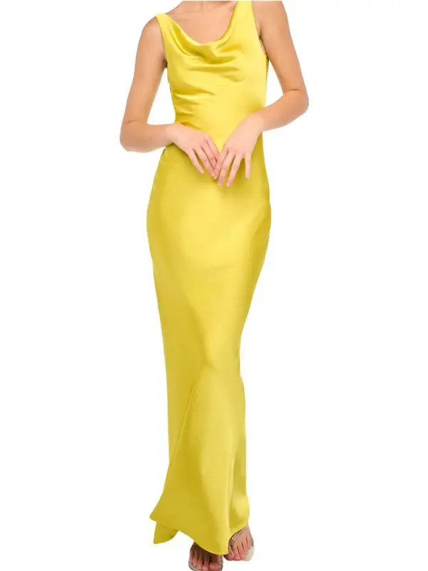 Norma Kamali Maria Long Draped Gown - Tranquil Yellow