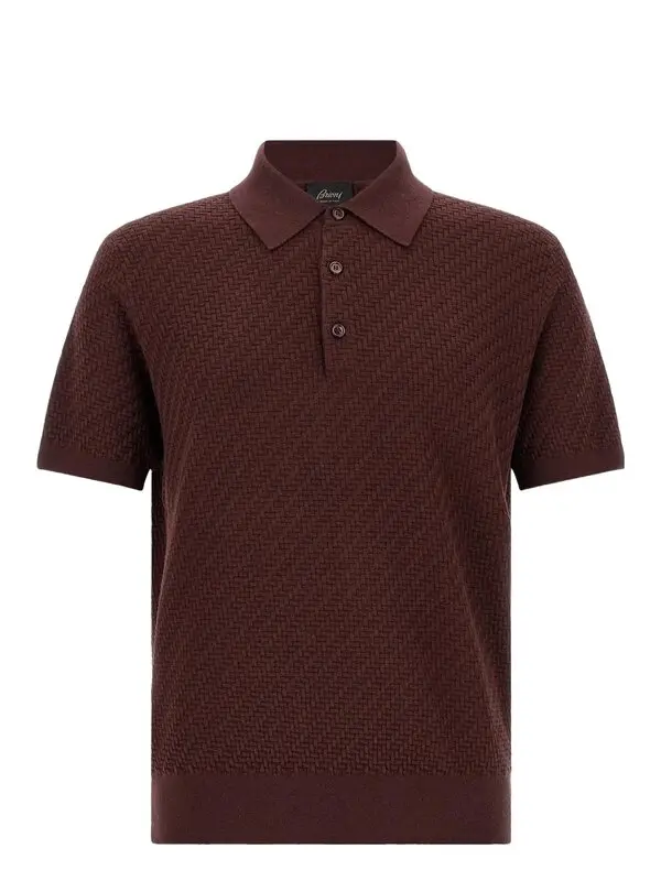 Brioni Trama Textured Knit Polo Shirt - Purple