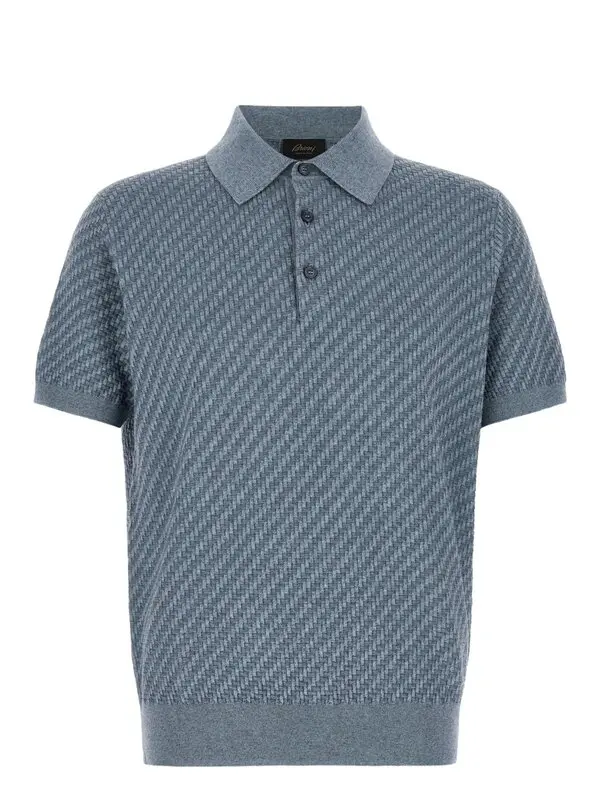 Brioni Woven Pattern Knitted Polo Shirt - Blue