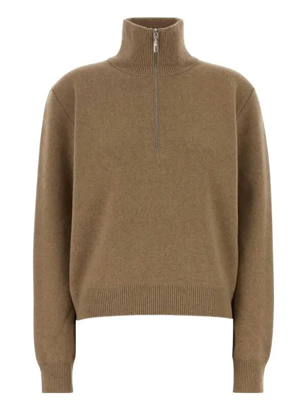 RÓHE Zip Knitted Polo Sweater - Brown