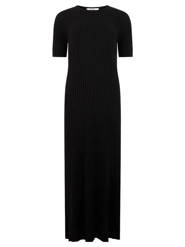 LISA YANG Ribbed Knit Maxi Dress With Short Sleeves - Black