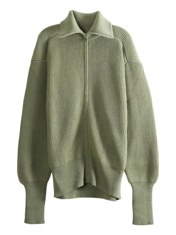 RIER Long-sleeved Cardigan With Zip Collar - Green