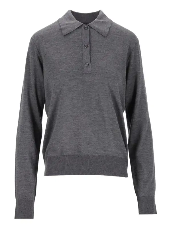 Loulou De Saison Fine-knit Long-sleeve Polo Shirt - Grey