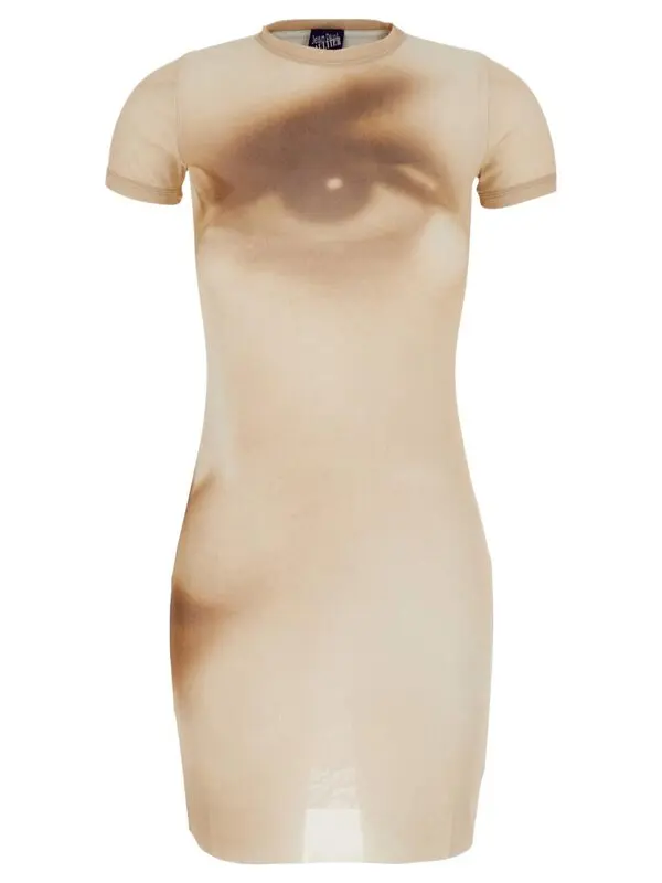 JEAN PAUL GAULTIER Short Sleeve Round Neck Dress - Beige