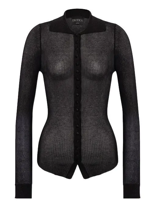 DONDUP Ribbed Knit Long Sleeve Cardigan - Black