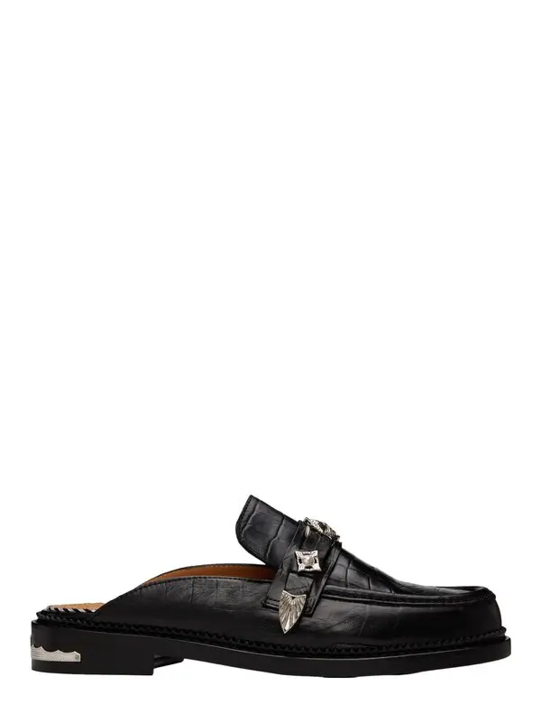 TOGA VIRILIS Crocodile-embossed Mules With Pin Buckle Detail - Black