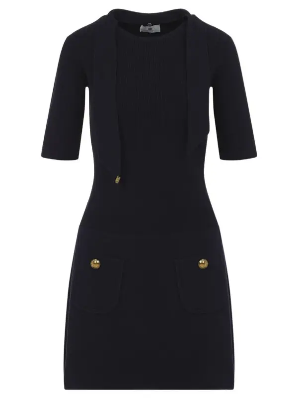 Elisabetta Franchi Ribbed Knit Mini Dress With Lace-up Detail - Black