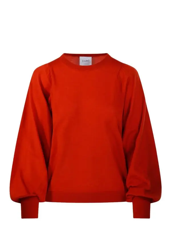 NUDE Crew Neck Sweater With Puff Sleeves - Orange