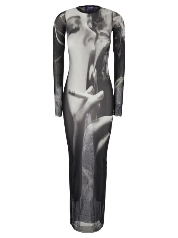 JEAN PAUL GAULTIER Long Sleeve Graphic Maxi Dress - Black
