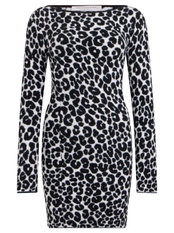 Philosophy Di Lorenzo Serafini Long Sleeve Animal Print Bodycon Dress - Black