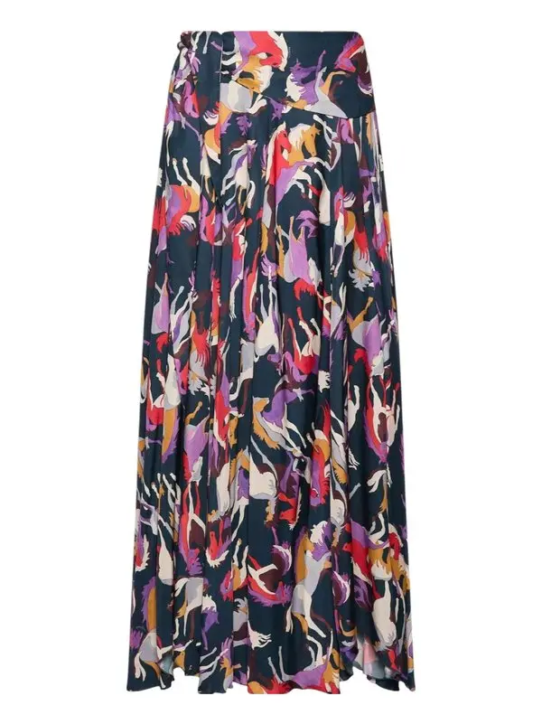 Marella Printed Viscose Twill Skirt - Black