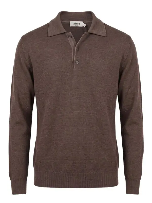 Altea Button-fastening Long-sleeve Polo Shirt - Marrone